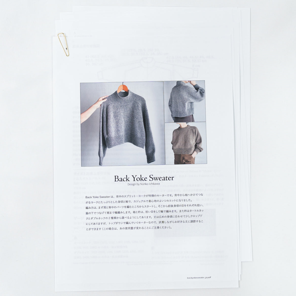 【NORIKO ICHIKAWA】Back Yoke Sweater バックヨークセーター 日本語文章パターン – WOOL STUDIO